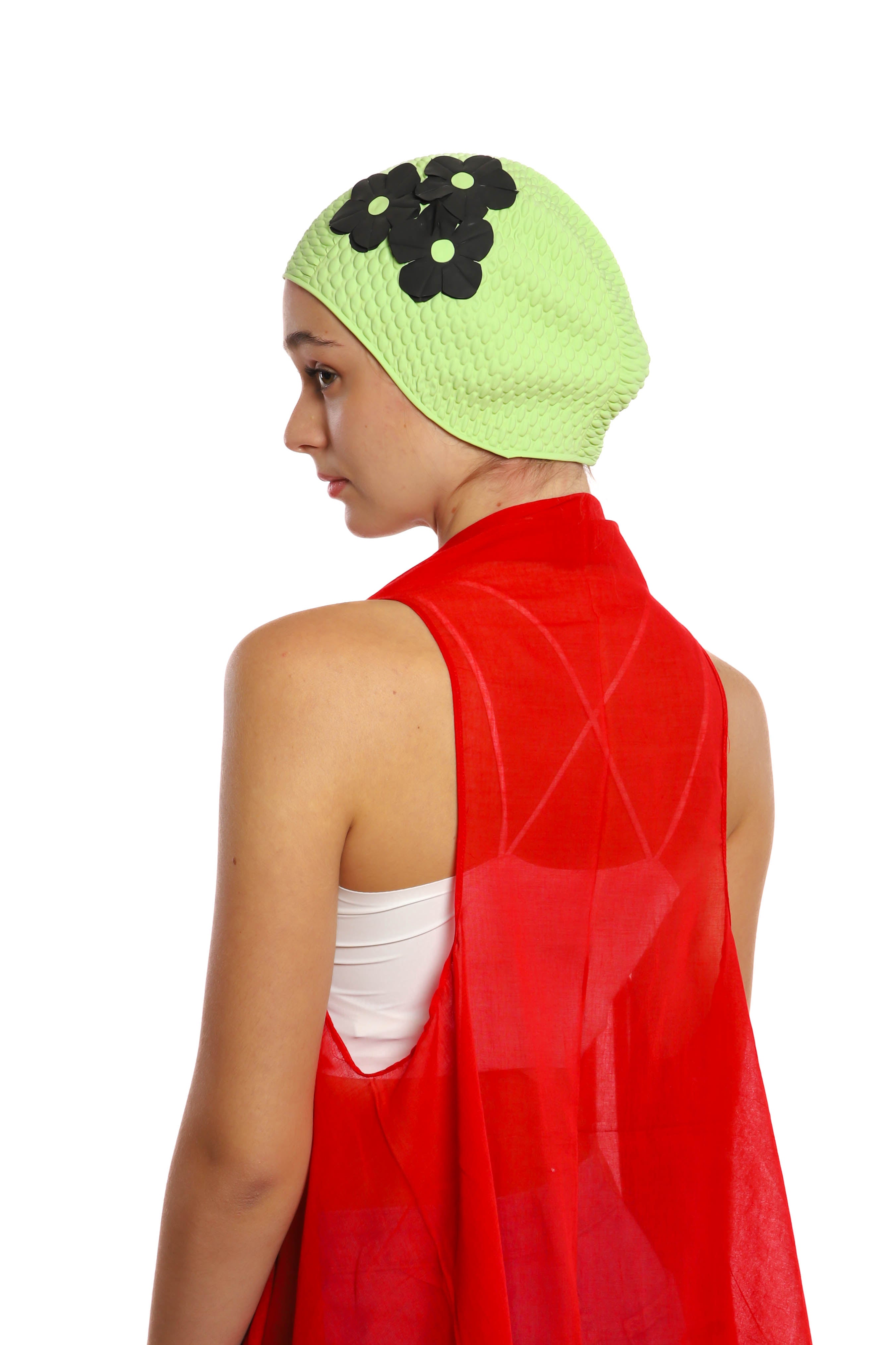 Swim Cap 3 Flowers - Green | Kores Jewelry